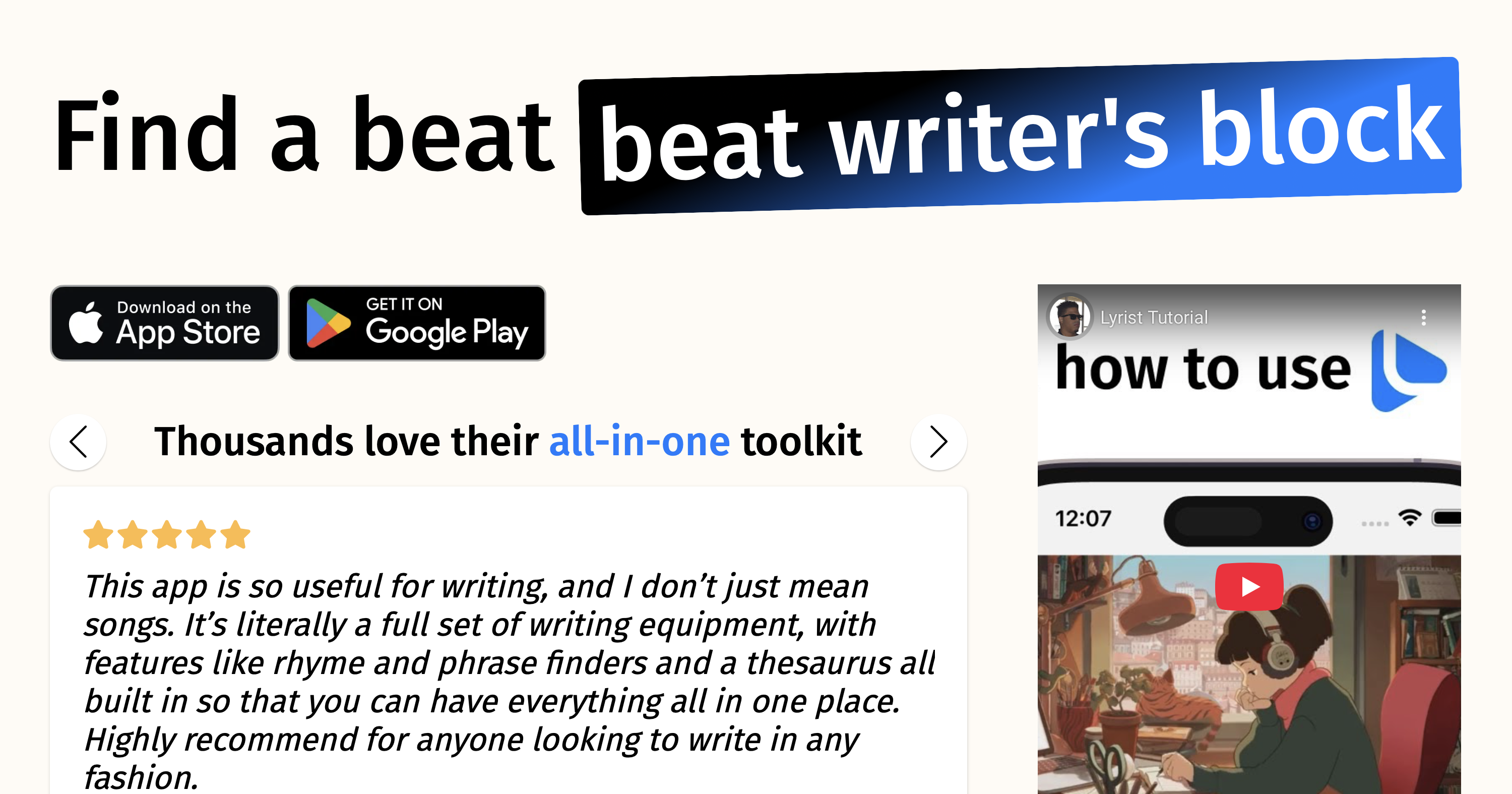Lyrist - Find a beat, beat writer's block
